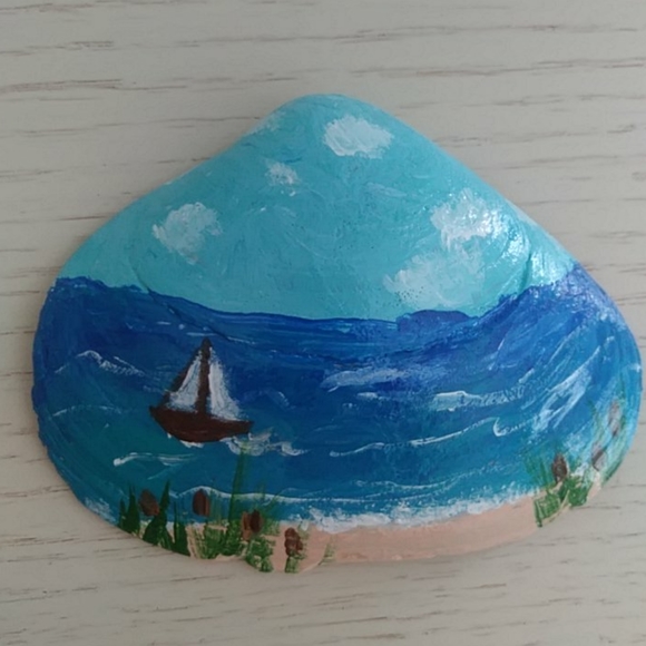Accents | Hand Painted Shell With Beach Scene | Poshmark